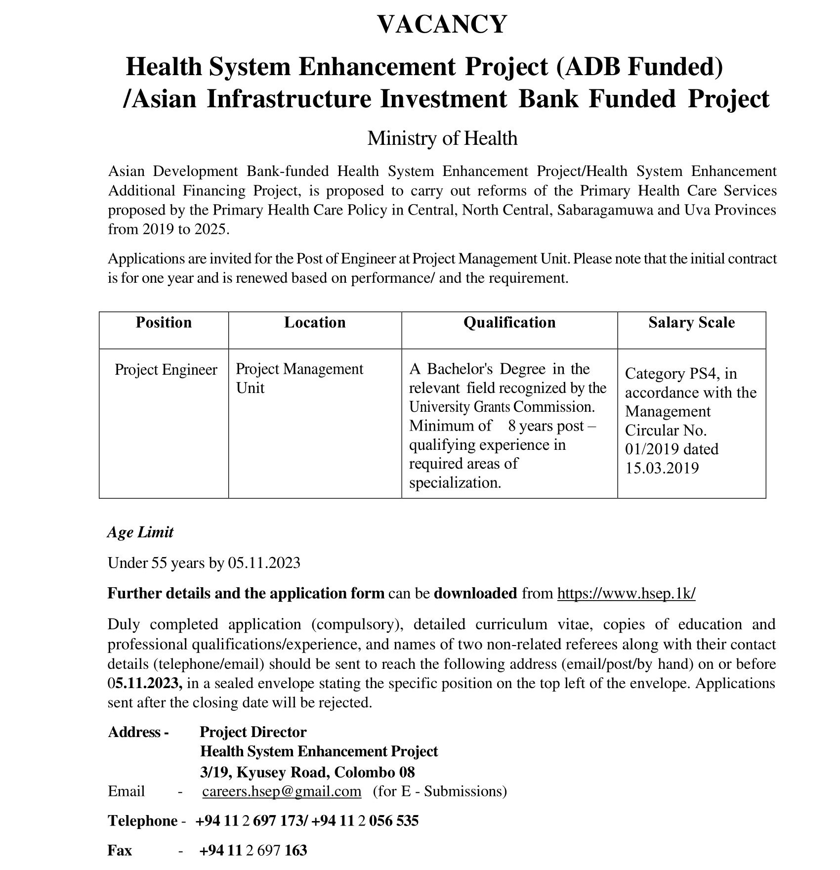 Project Engineer - Health System Enhancement Project