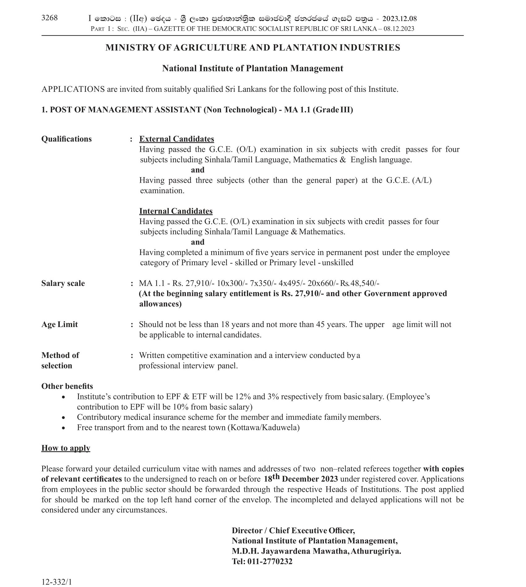 Management Assistant, Training Specialist, Assistant Director ...