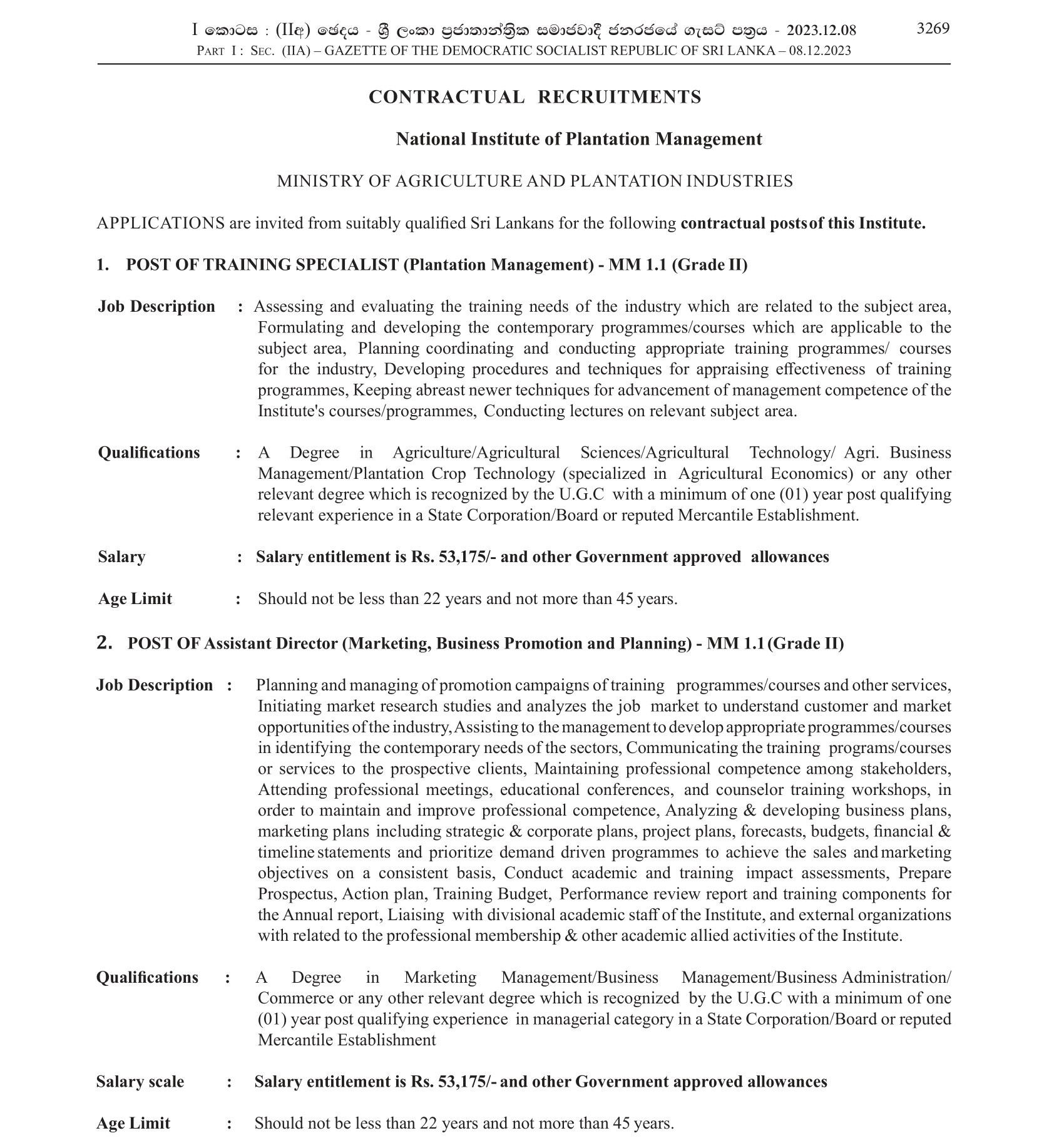 Management Assistant, Training Specialist, Assistant Director ...