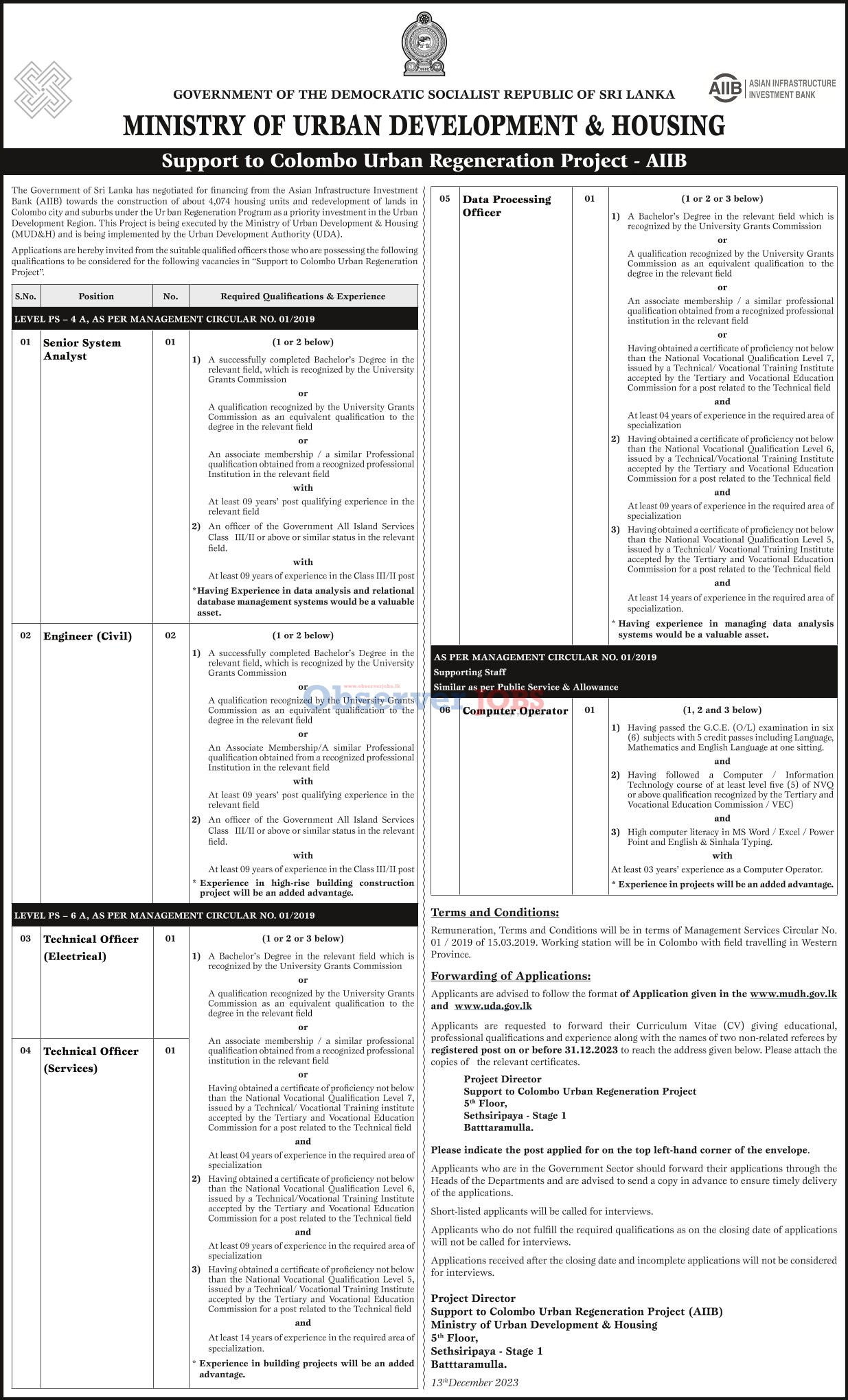 Senior System Analyst, Engineer (Civil), Technical Officer (Electrical ...