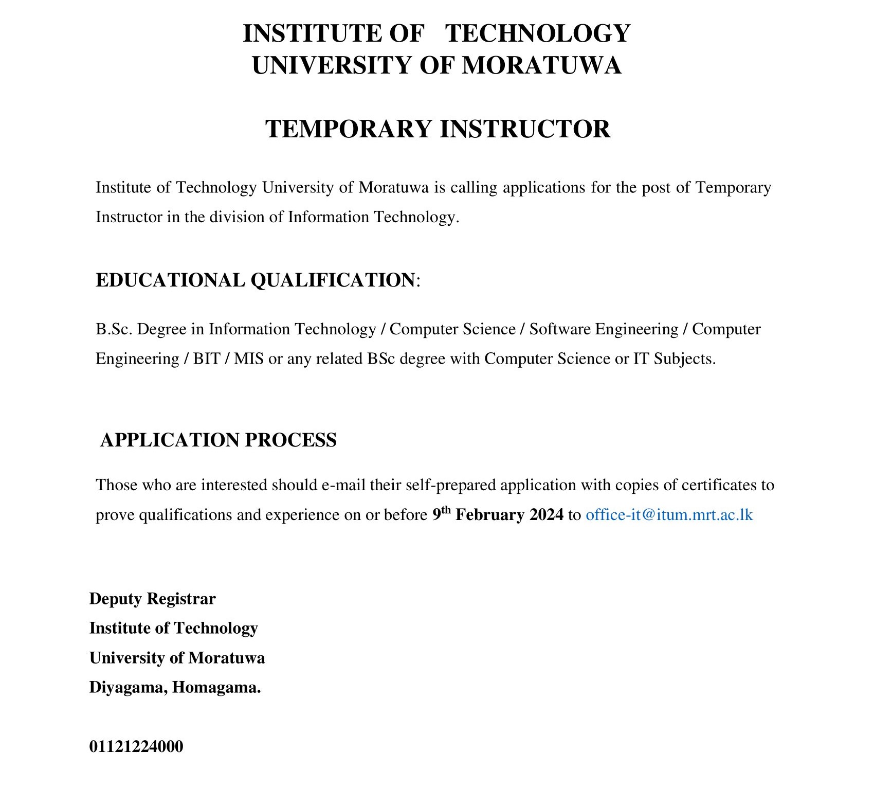 Temporary Instructor - Institute of Technology