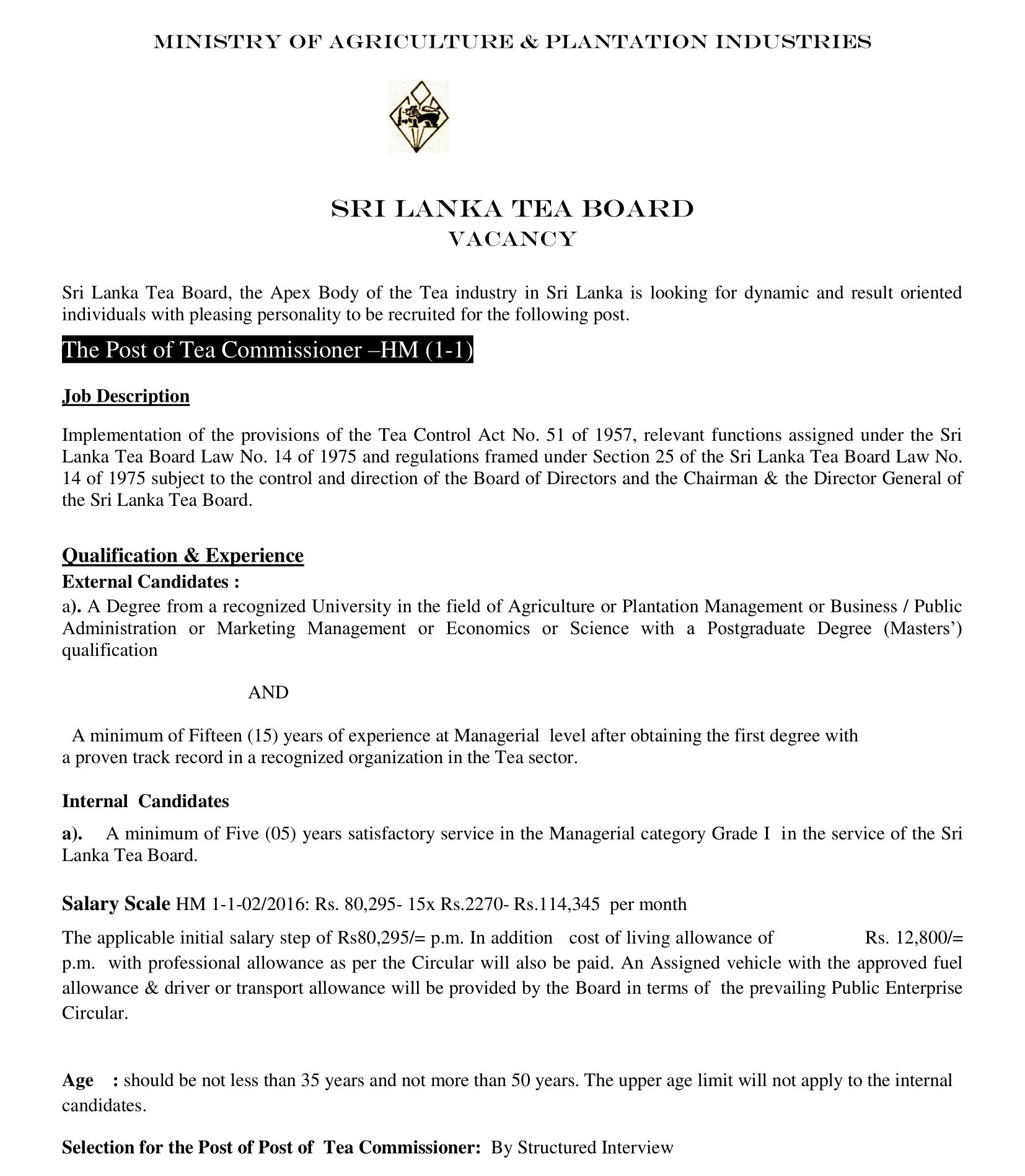 Tea Commissioner - Sri Lanka Tea Board