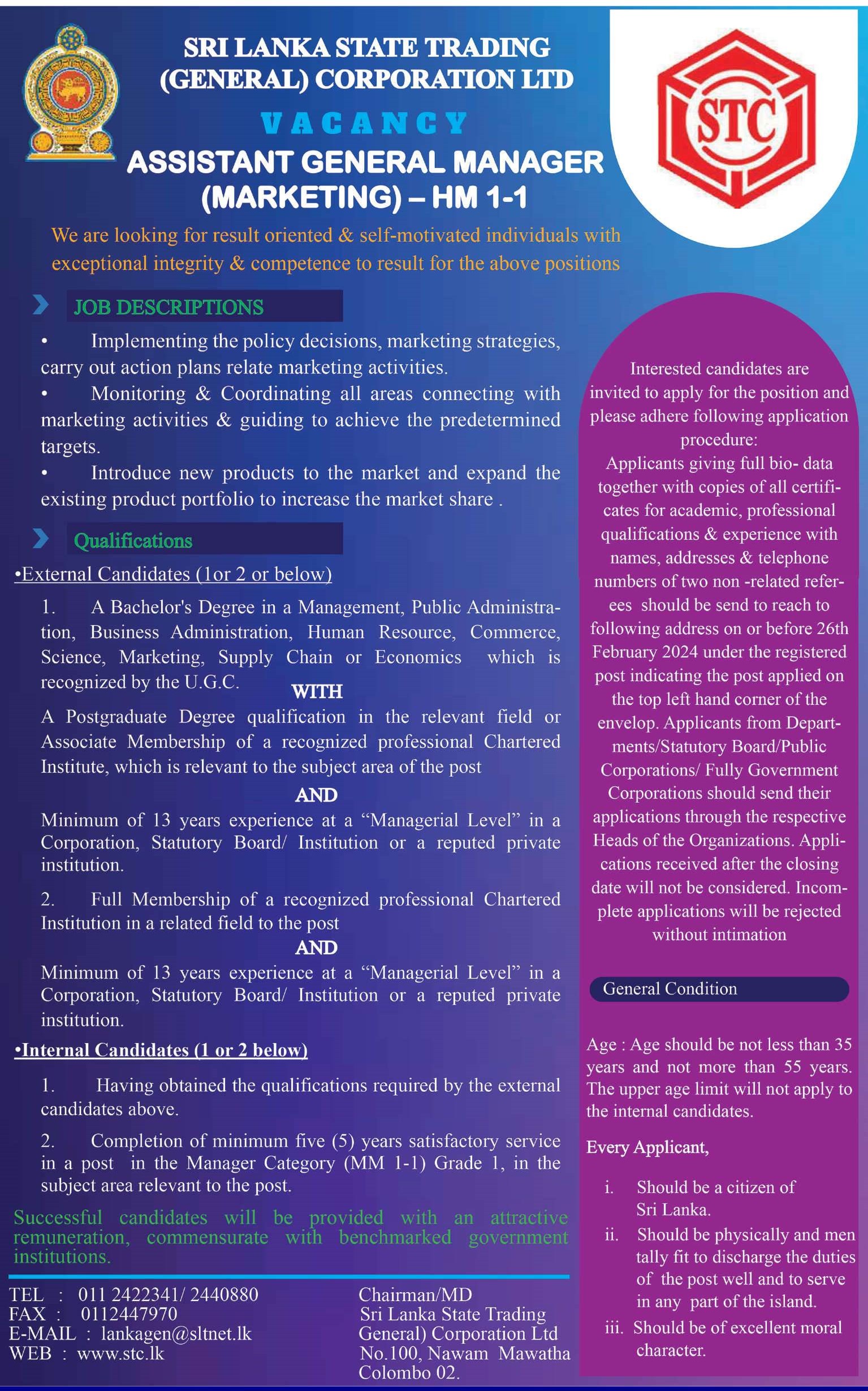 Assistant General Manager (Marketing) - Sri Lanka State Trading ...