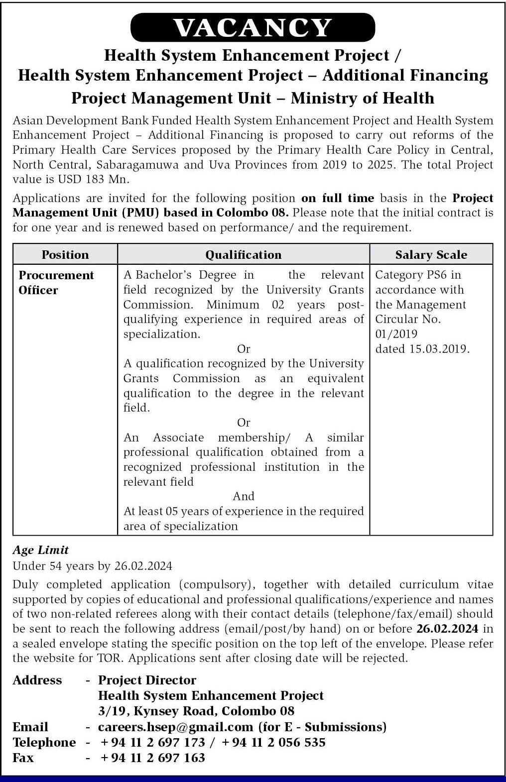 Procurement Officer - Health System Enhancement Project