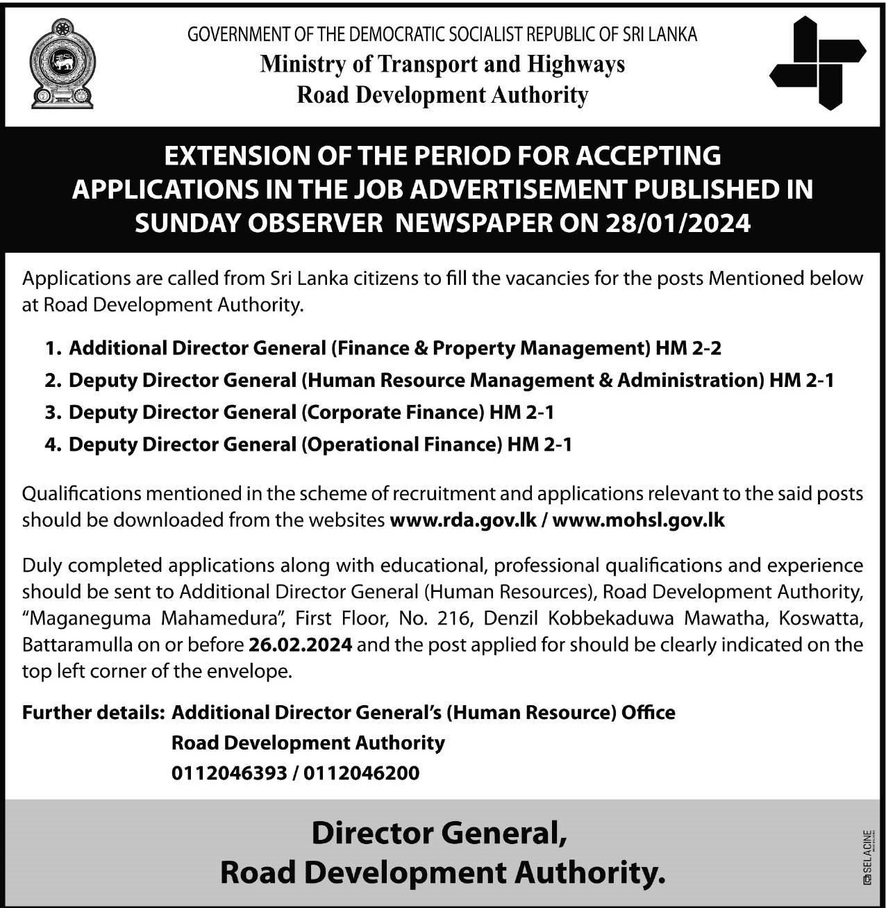 Additional Director General, Deputy Director General - Road Development ...