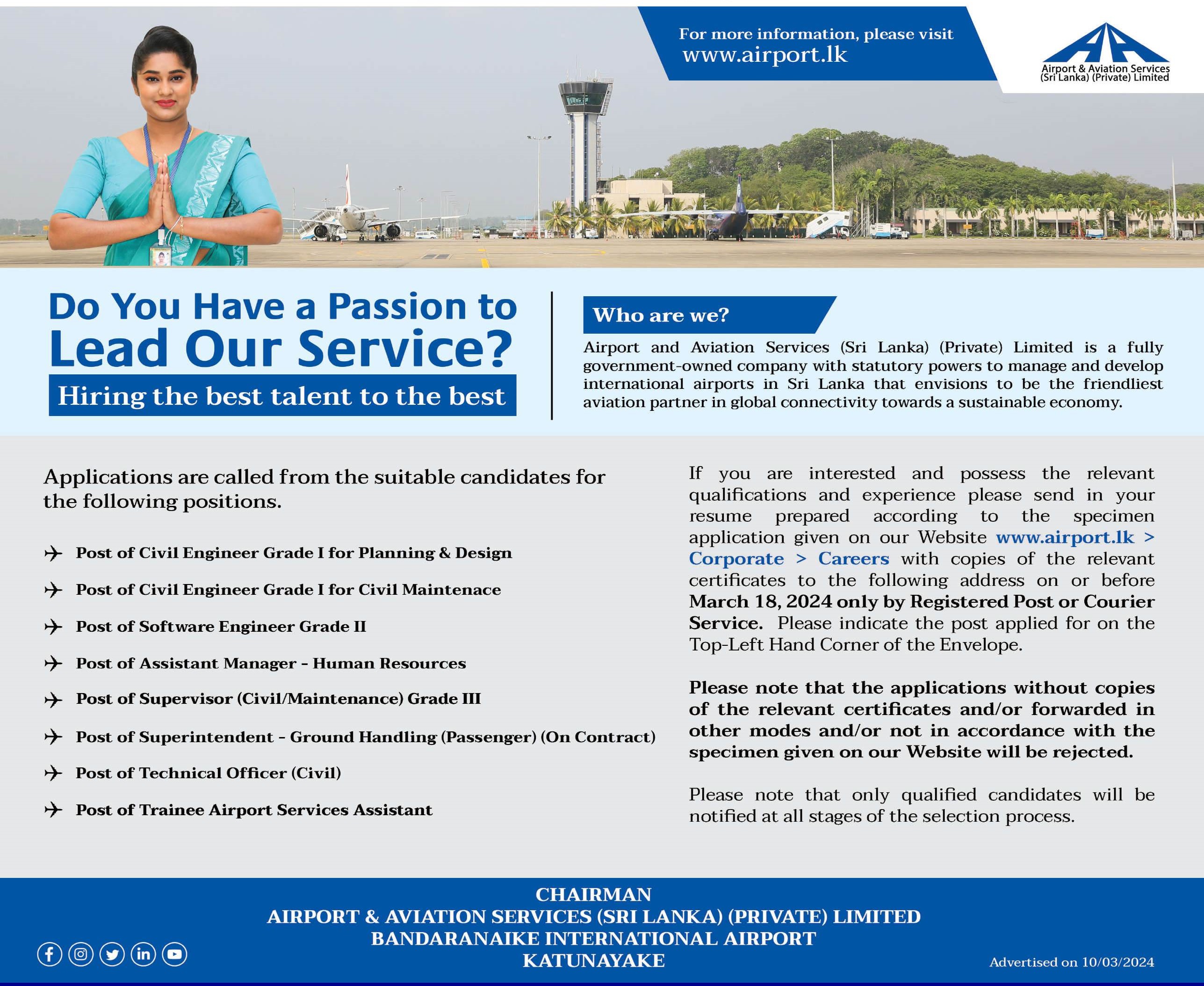 Civil Engineer, Software Engineer - Airport & Aviation Services (Sri ...