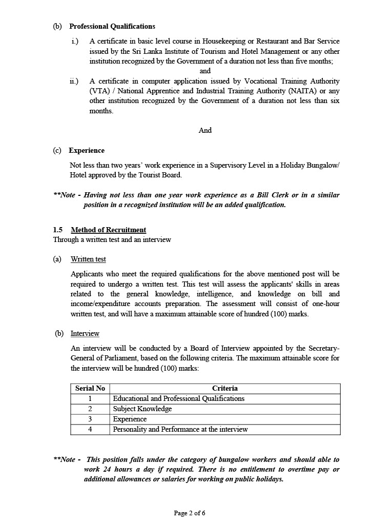 Supervisor/Bill Clerk, Linen Room Attendant, Garden Maintenance ...