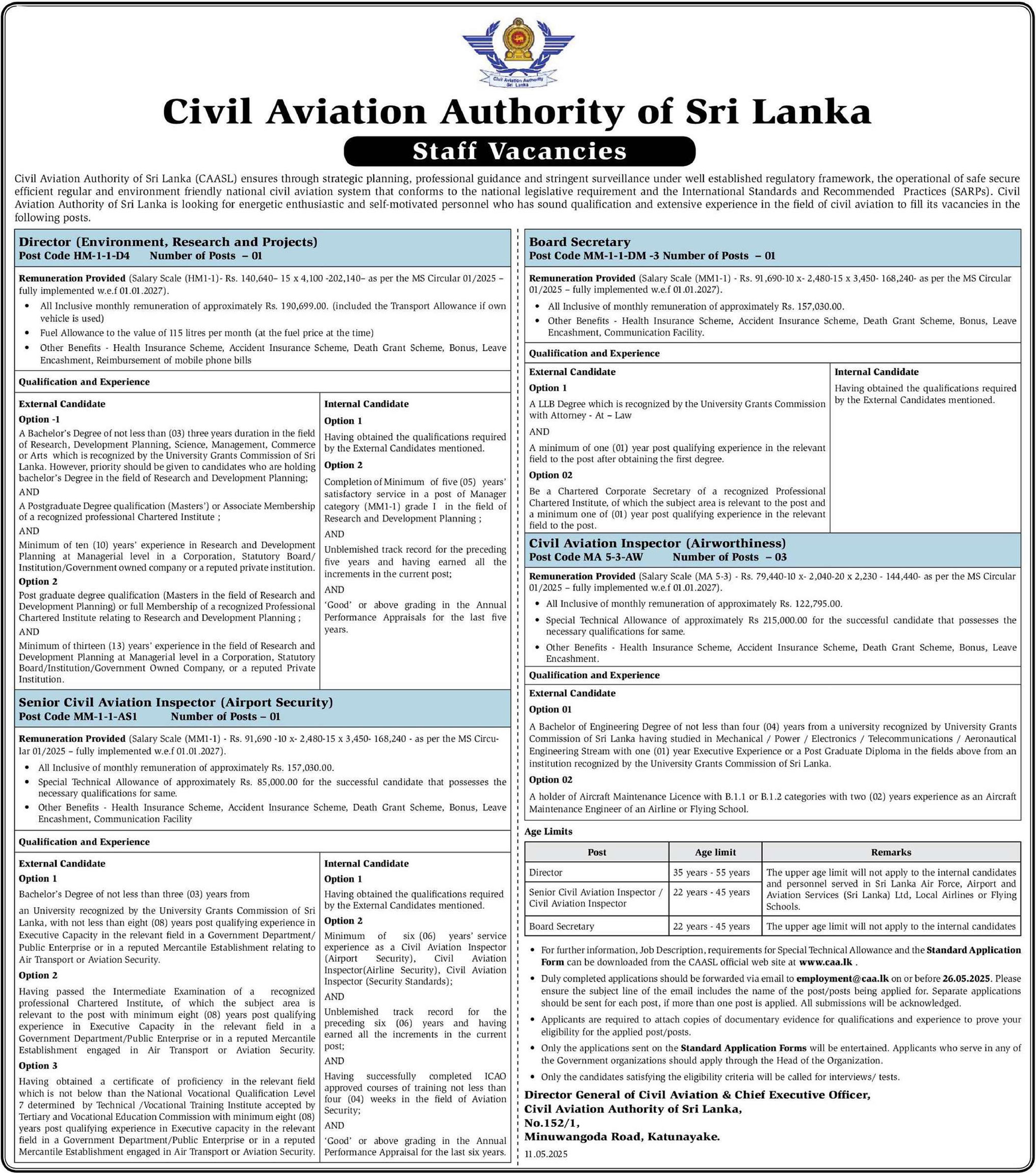 Director, Senior Civil Aviation Inspector, Board Secretary - Civil ...