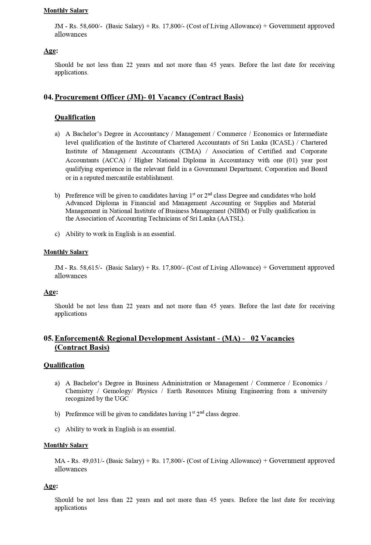 Director, Assistant Director, Planning Officer, Procurement Officer ...