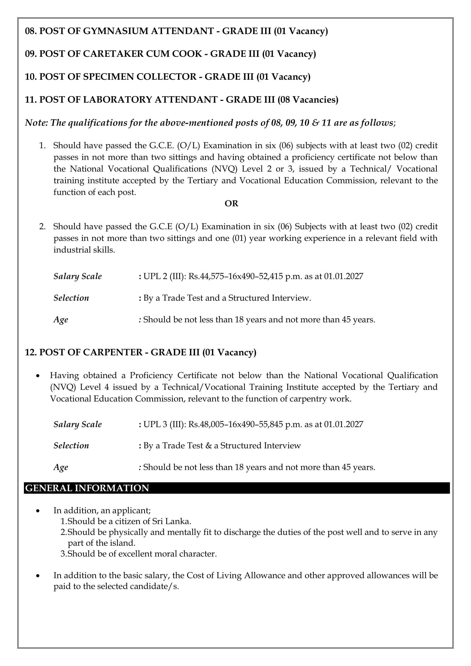 Management Assistant, Public Health Inspector, Technical Officer ...