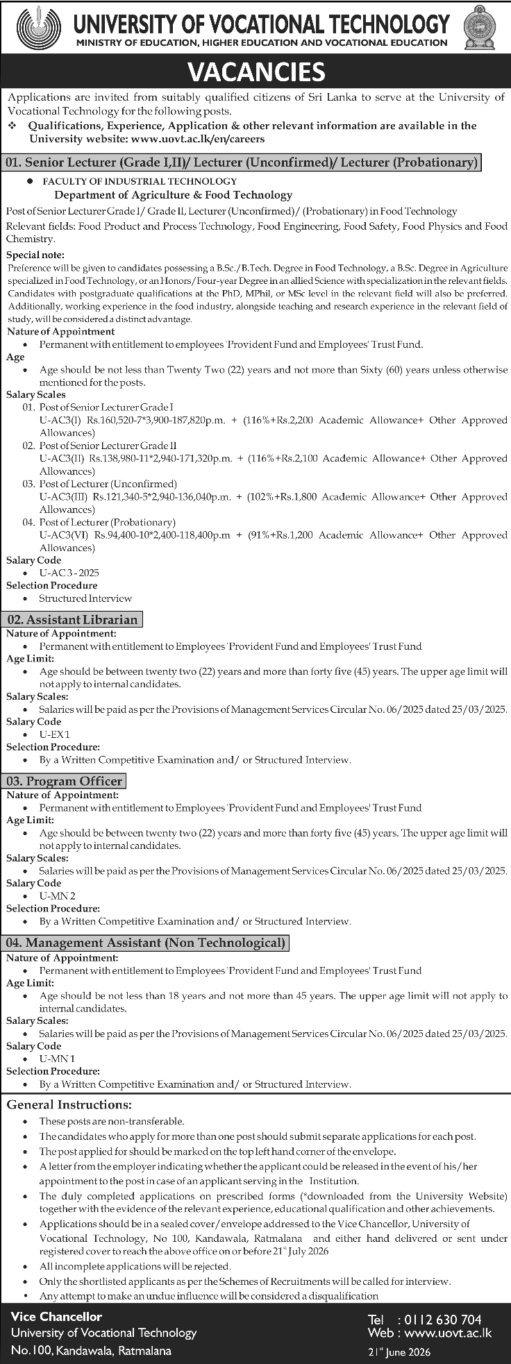 Management Assistant, Program Officer, Assistant Librarian - University ...