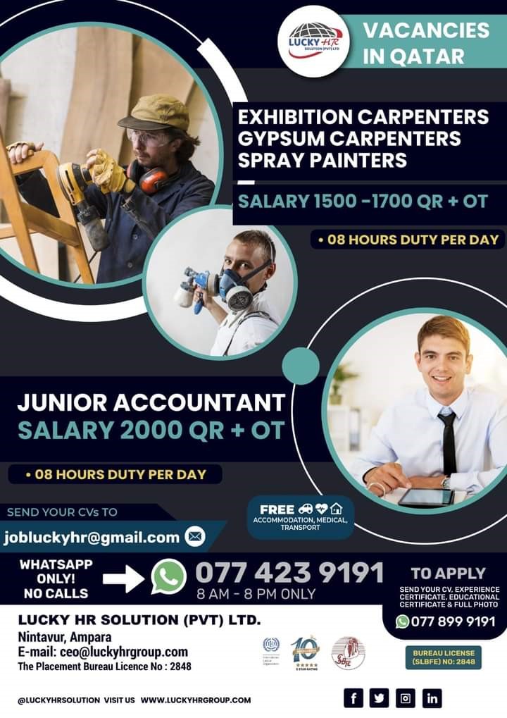 Junior Accountant - Qatar - Lucky HR Solution (Pvt) Ltd