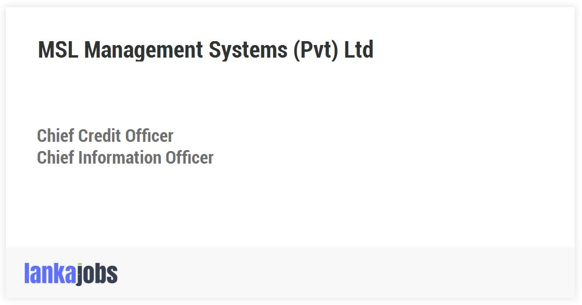 Chief Credit Officer,Chief Information Officer - MSL Management Systems ...