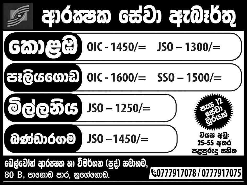 OIC, SSO, JSO - Delvon Security (Pvt) Ltd