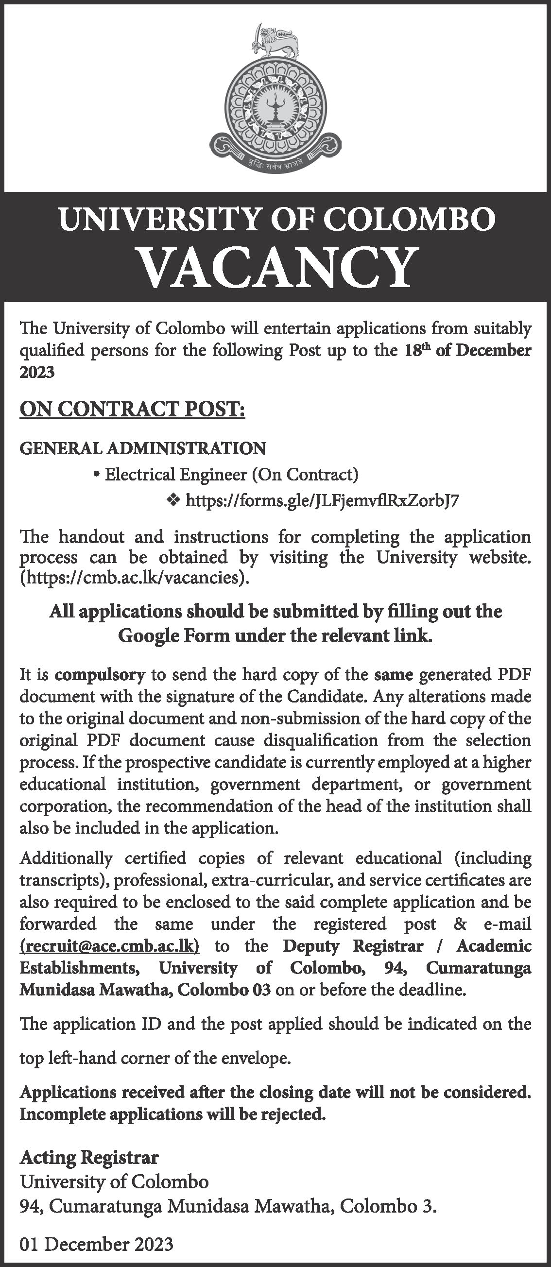 Electrical Engineer - University of Colombo