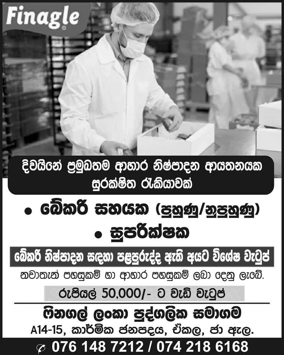 Bakery Assistant - Finagle Lanka (Pvt) Ltd