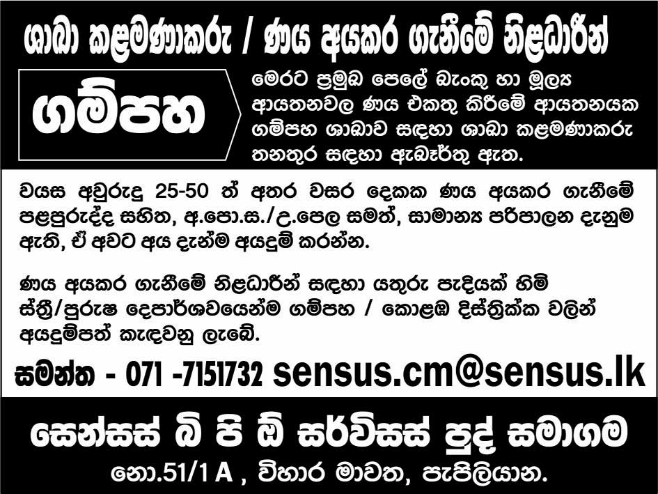 Branch Manager - Sensus Bpo Services (pvt) Ltd