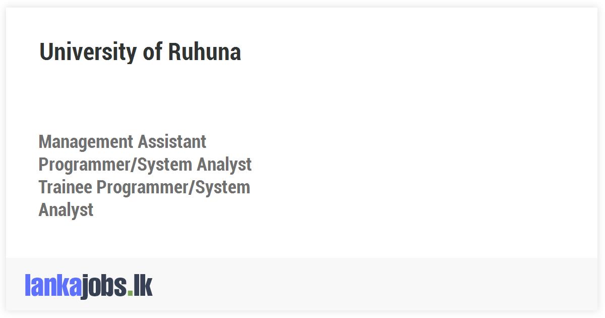 Management Assistant, Programmer/System Analyst, Trainee Programmer/System Analyst - University ...